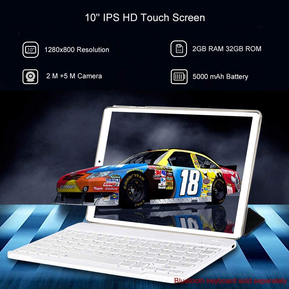 YOTOPT 10 Inch Android Phone Tablets, Dual Sim Card Slot, 32GB ROM, 256GB Expand, Quad Core, WiFi, Bluetooth, GPS, FM, Dual Camera, IPS HD Touch Screen, Support 3G Phone Call Tableta (Gold)