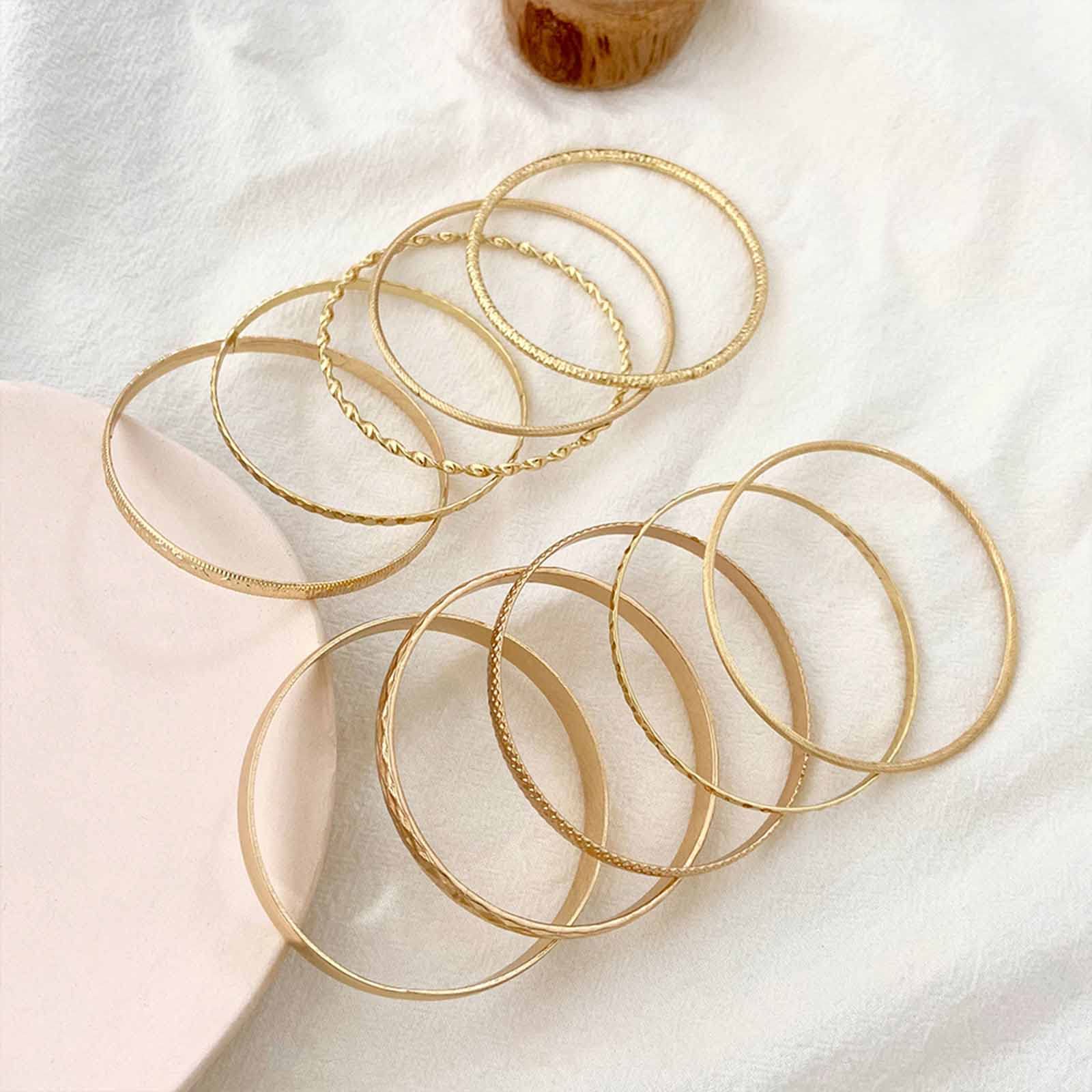Zeshimb Gold Bangle Bracelet Set for Women Multi Stacking Wide Bangles Indian Bollywood Chunky Bangle Bracelets Ethnic Glossy Textured Bracelets Wedding Outfit Jewelry (10Pcs)