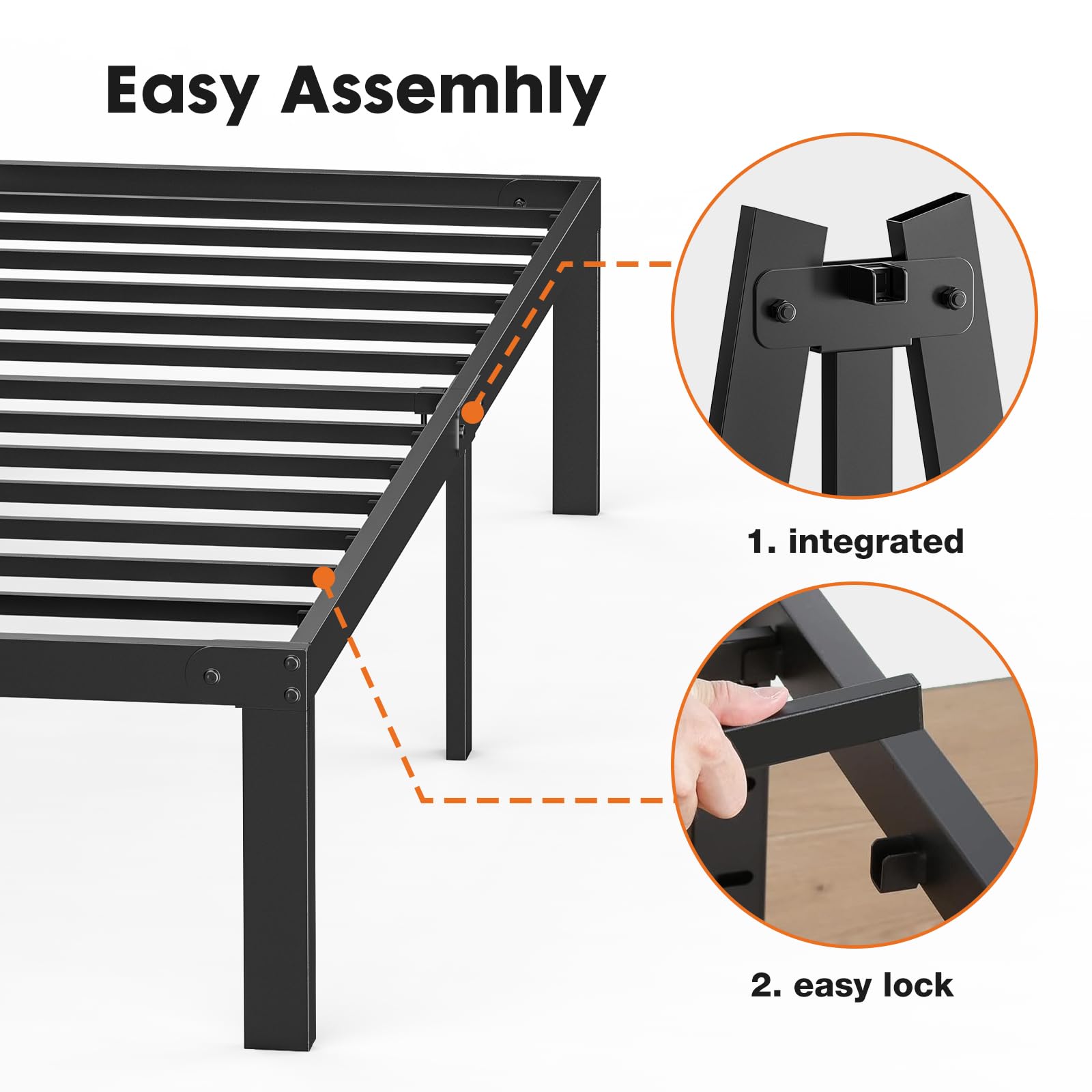 Sweetcrispy Queen Bed Frame - Metal Platform Bed Frames Queen Size with Storage Space Under Frame, Heavy Duty, 14 Inches, Sturdy Steel Slat Support, No Box Spring Needed