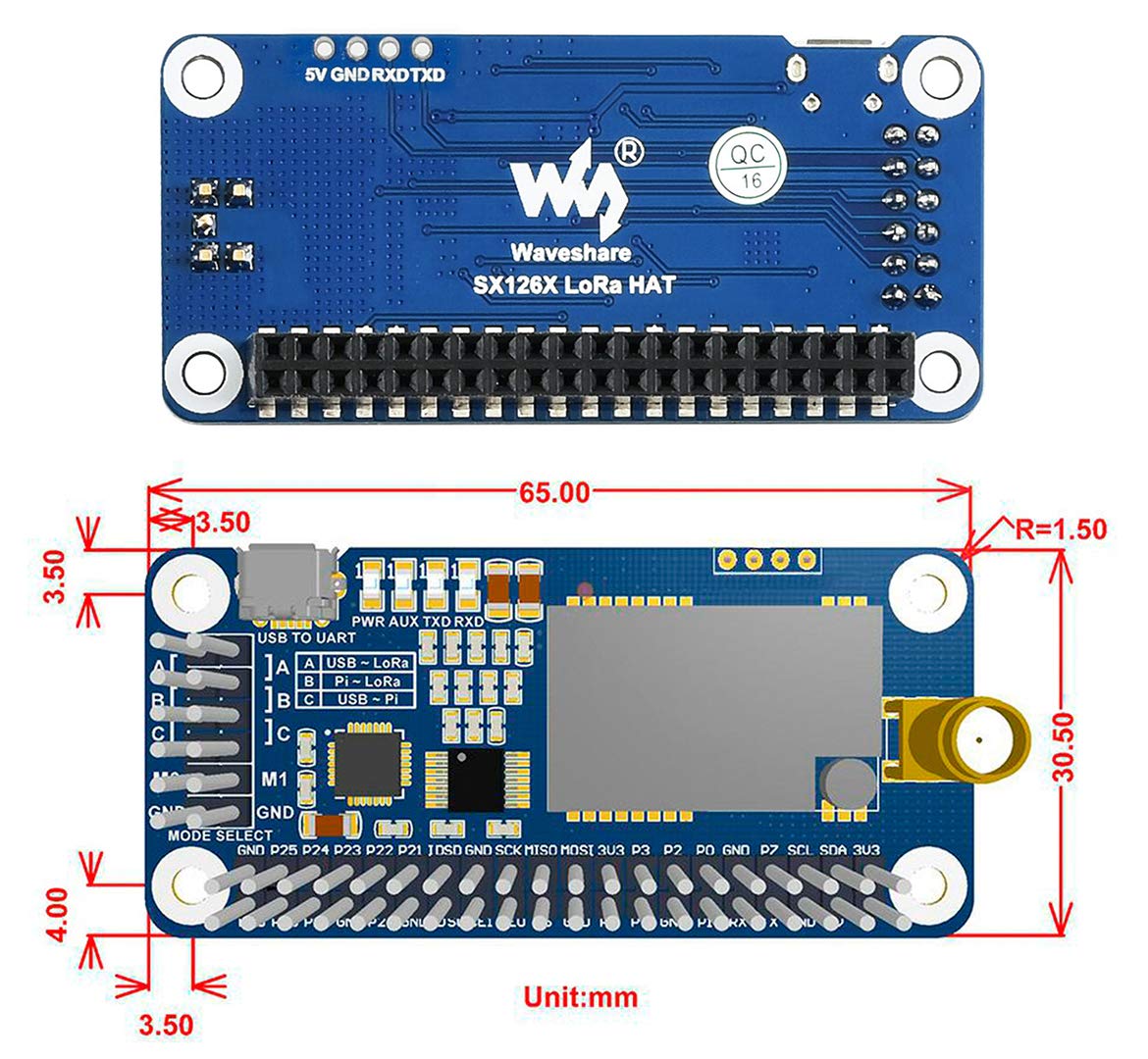 waveshare SX1262 LoRa HAT for Raspberry Pi 915MHz Frequency Band Data Transmission up to 5km Support Auto Repeating to Transmit Longer Wake on Radio Wireless Config Carrier Sensing Communication Key