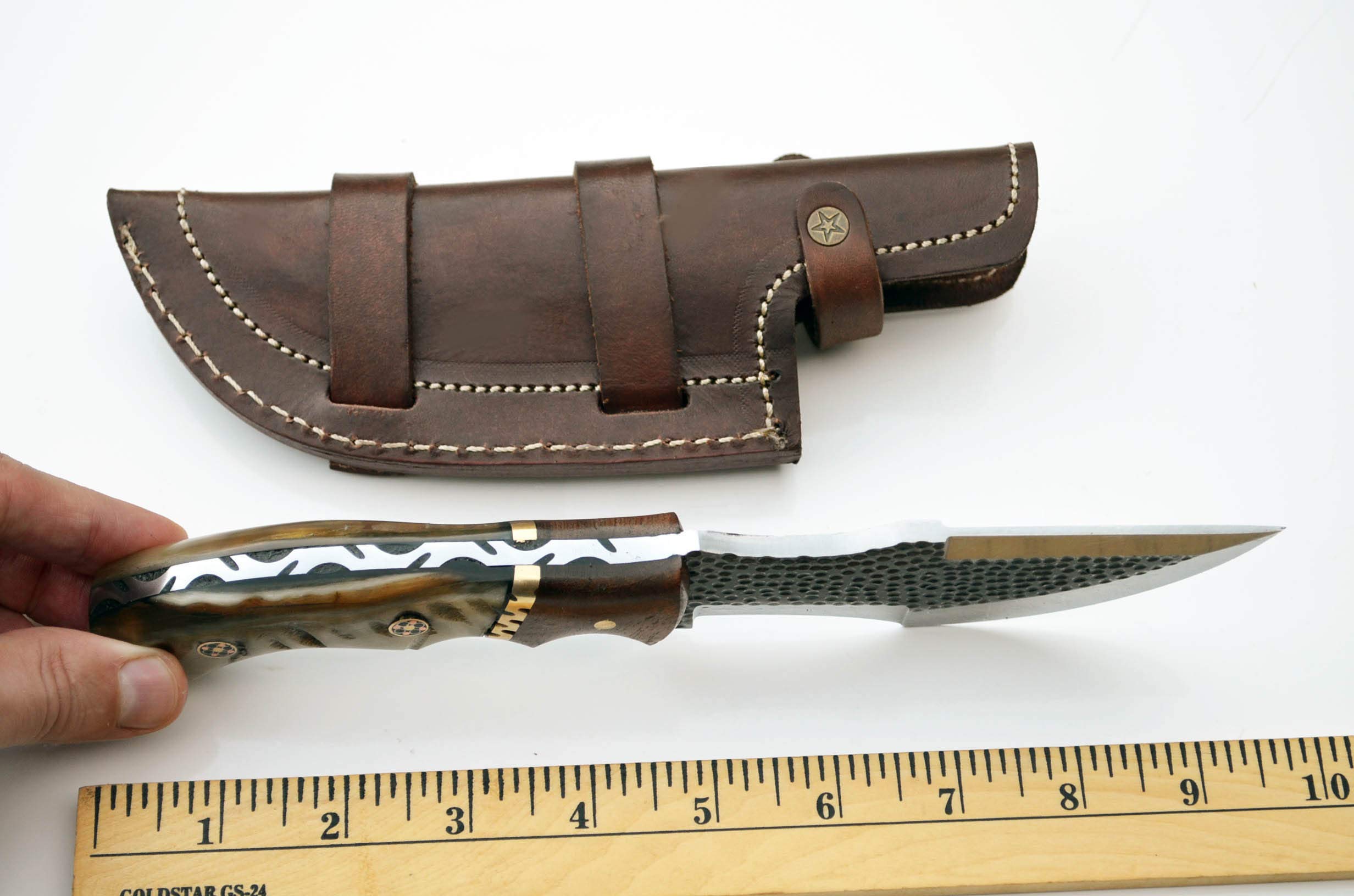Whole Earth Supply D2 Tracker Hunting Knife Large Knives Survival Skinning Hammered Sheath Steel