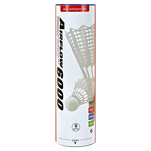 Wish Airflow 6000 Badminton Tournament Shuttlecocks – 6 Pack Tube of Durable Nylon Shuttlecocks with Cork Tips – Badminton Birdies for Indoor and Outdoor Play, White