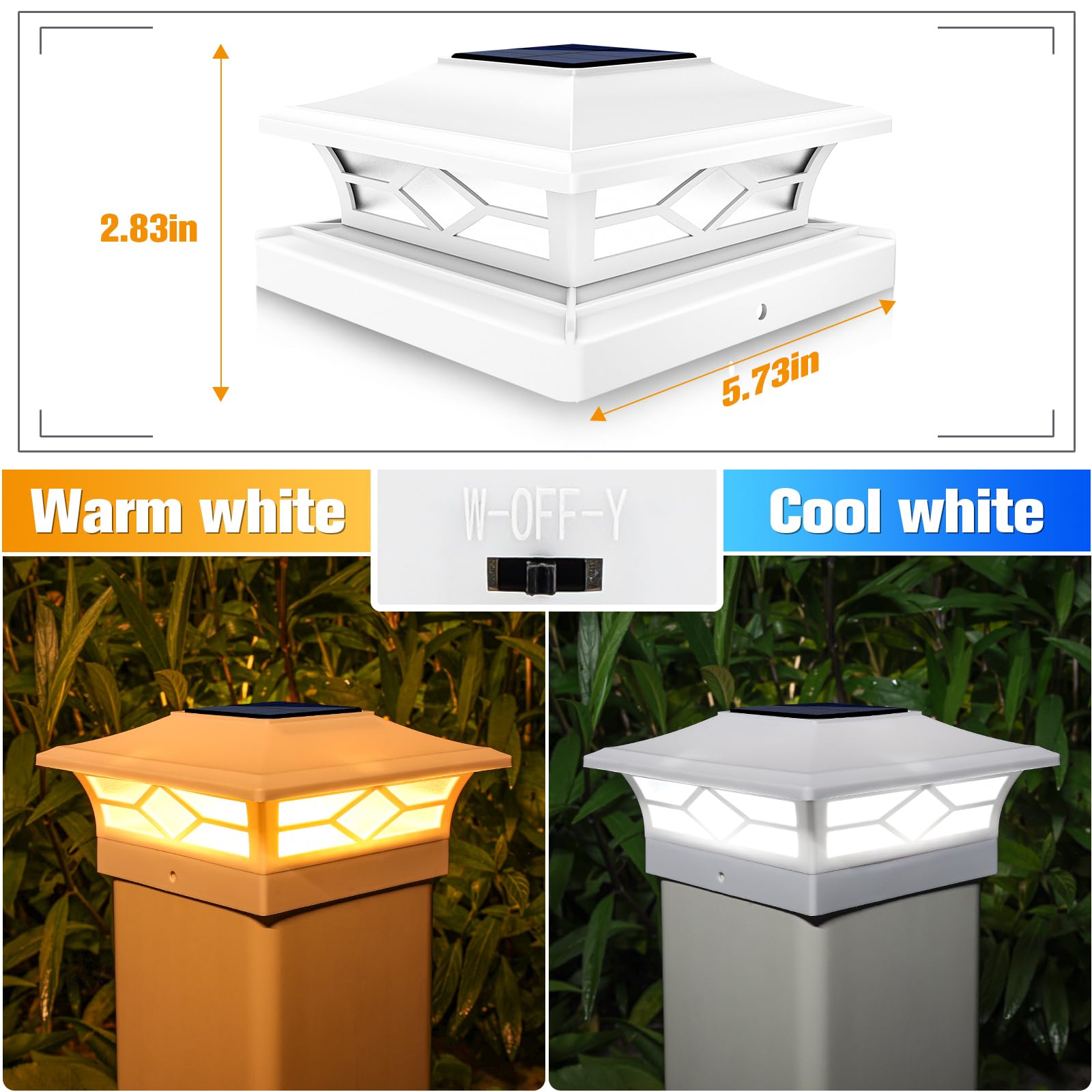 VOLISUN Solar Post Cap Lights Outdoor,Deck Fence Post Cap Lights Solar Powered 6Pack for 4x4/6x6 Wooden/Vinyl,Waterproof Warm/Cool Lighting White Solar Outdoor LED Post Light for Garden/Patio