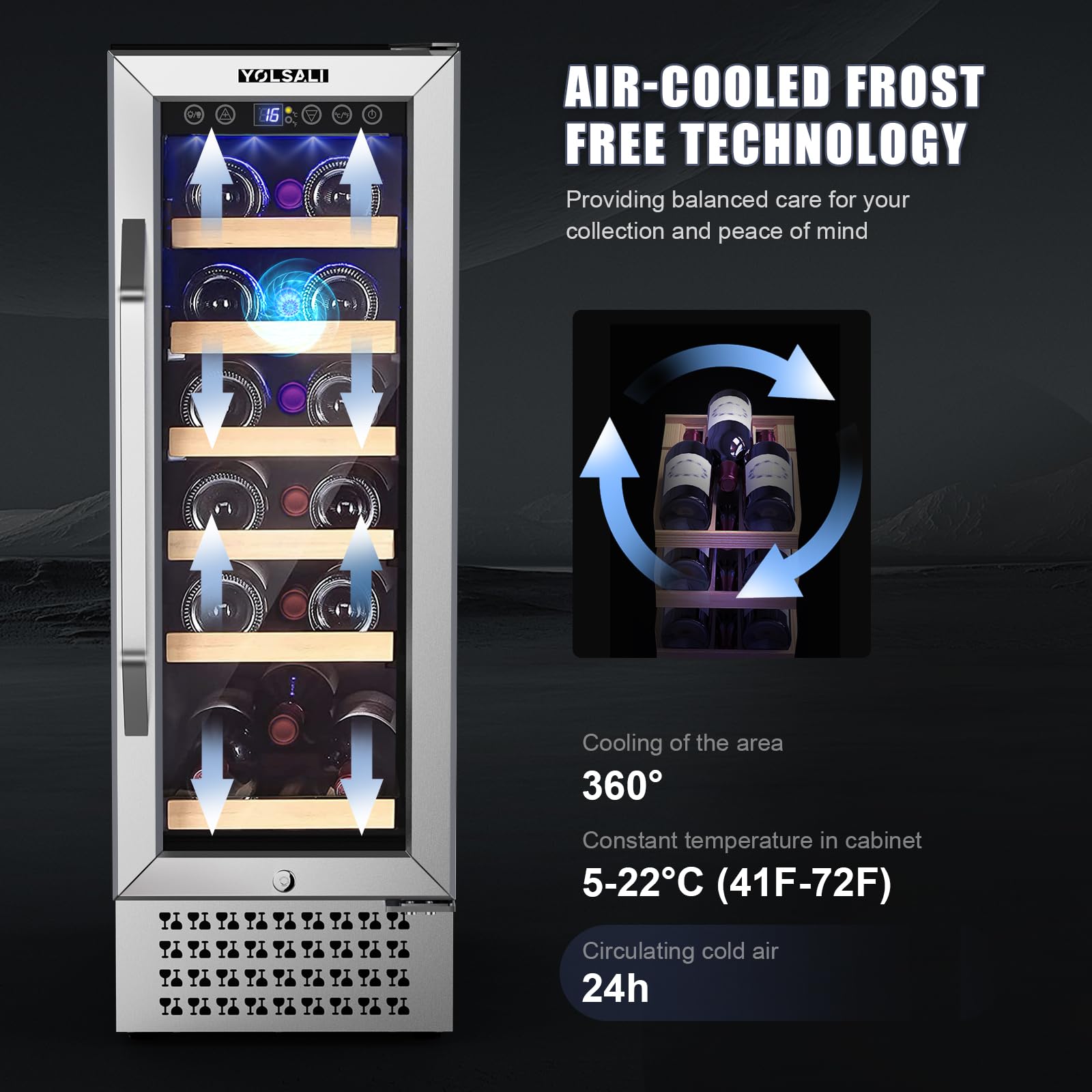 Yolsali 12 Inch Wine Cooler Refrigerators, Wine refrigerator, 18 Bottle Fast Cooling Low Noise and No Fog Wine Fridge, Digital Temperature Control Screen Built-in Freestanding