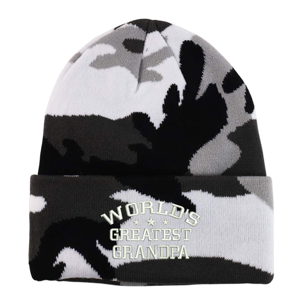 Trendy Apparel Shop World's Greatest Grandpa Embroidered Made in USA Camo Beanie - Urban
