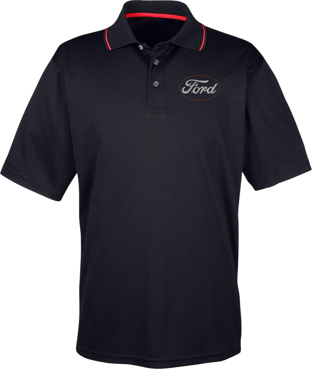 White Ford Oval Pocket Print Two Tone Polo, Black 6XL