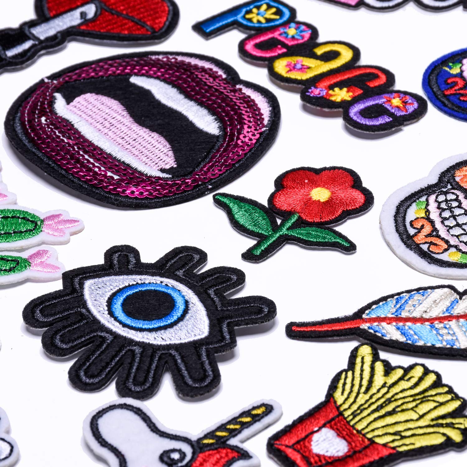 Wlkq Embroidered Patch Accessories Assorted Size DIY Patches Sew On/Iron On Patches Applique for Jackets Jeans Pants Backpacks Clothes (Wappen-07-42Pcs)