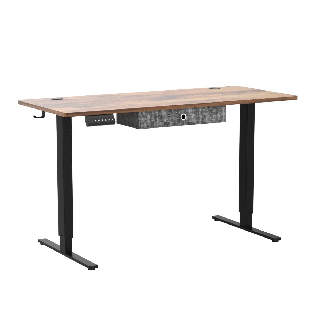 Sweetcrispy Electric Drawers 55 x 24 Inch Storage Height Adjustable Sit Stand Black Frame/Rustic Brown Top Ergonomic Rising Desk Computer Workstation for Office