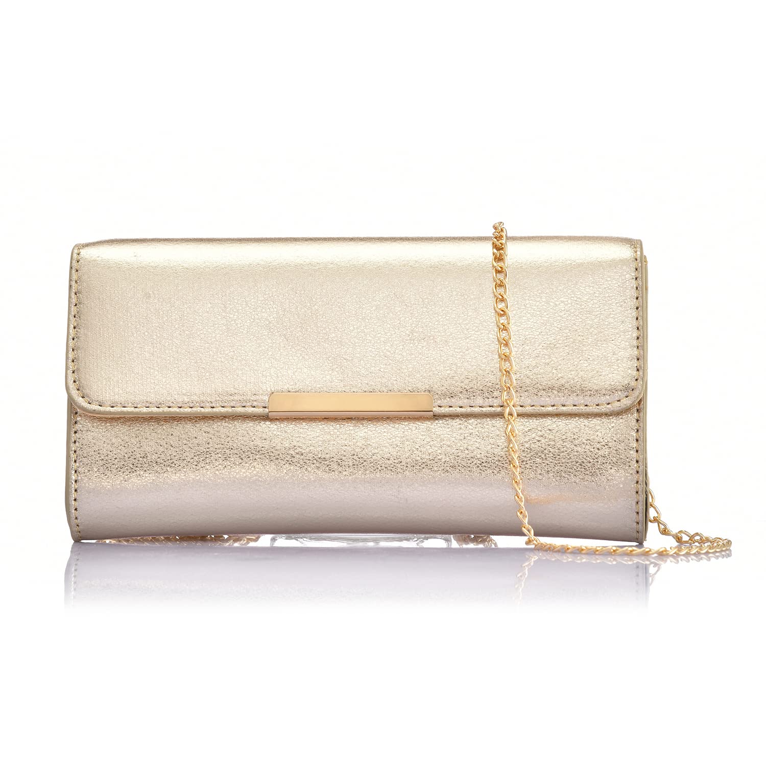 WOO Classic Clutch Bag for Evening Party Soft Metallic PU Elegant Shoulder Crossbody Purse Design for Formal Occasion (Gold)