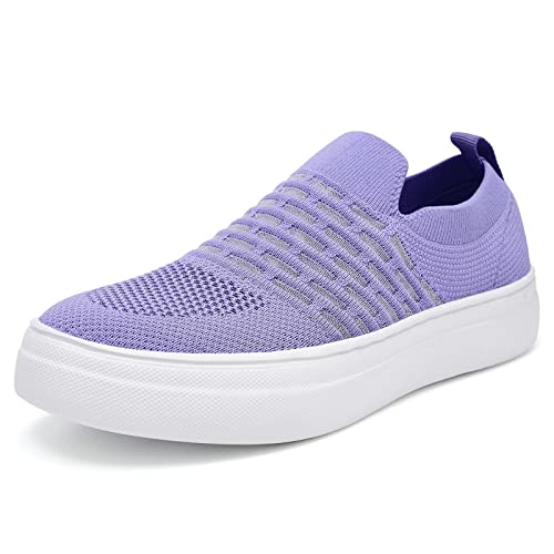 Wryweir Women's Slip-on Sneakers Lightweight Comfort Mesh Loafers Casual Low Cut Walking Shoes, Purple US 7