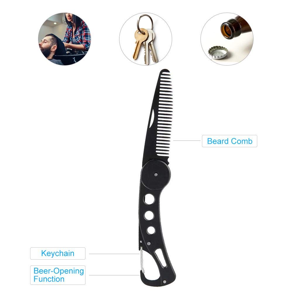 Stainless Steel Beard Comb, Portable Foldable Beard Comb, Men Beard Mustache Styling Hair Combs Antistatic Mustache Comb Perfect for Wallet and Pocket