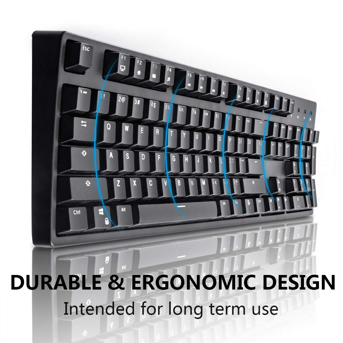 VELOCIFIRE Wireless Mechanical Keyboard Ergonomic, VM02WS 104-key Full Size with Brown Switches White Backlit & High Battery Lasting for Copywriters, Typists, Programmer(Black)