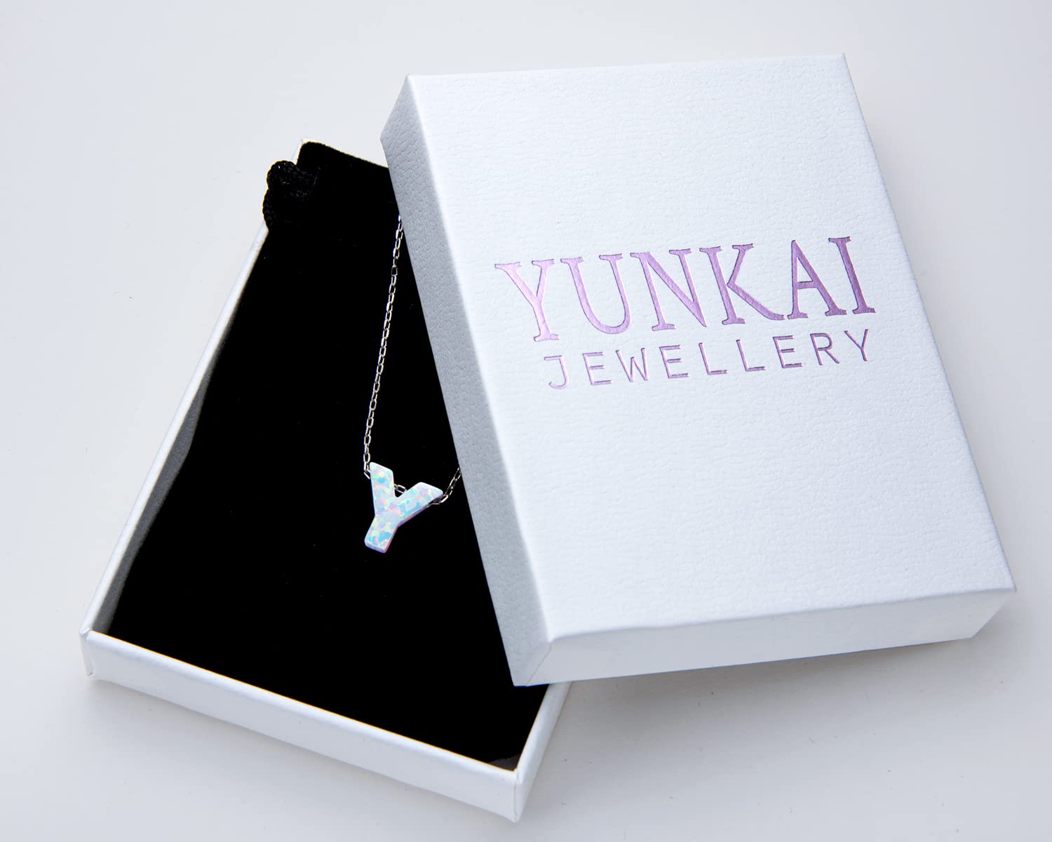 YUNKAI Opal Letter Necklaces for Women, 925 Sterling Silver Initial Necklaces, A-Z Alphabet Necklaces Birthday Gift for Her