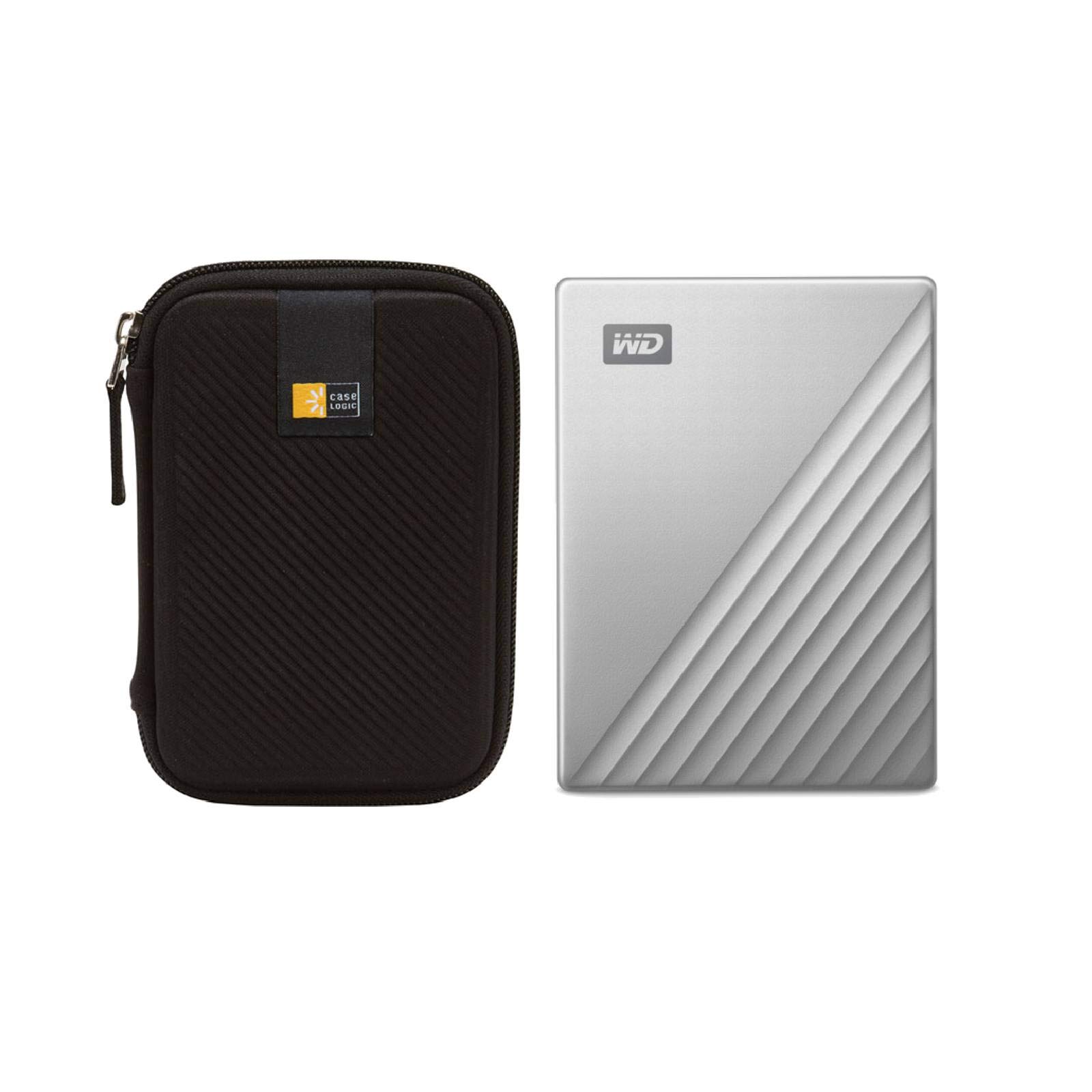 WD 4TB My Passport for Mac USB 3.0 Slim Portable External Hard Drive (Silver) + Compact Hard Drive Case (Black) (4TB, Silver)