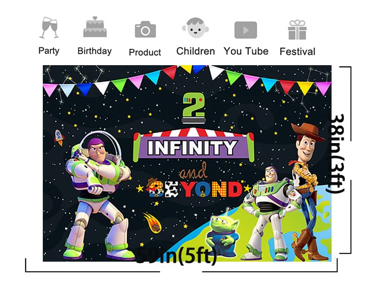 Two Infinity and Beyond Backdrop for 2nd Birthday Party Supplies Outspace Photo Backgrounds Toy Story Theme Baby Shower Banner 59x38in