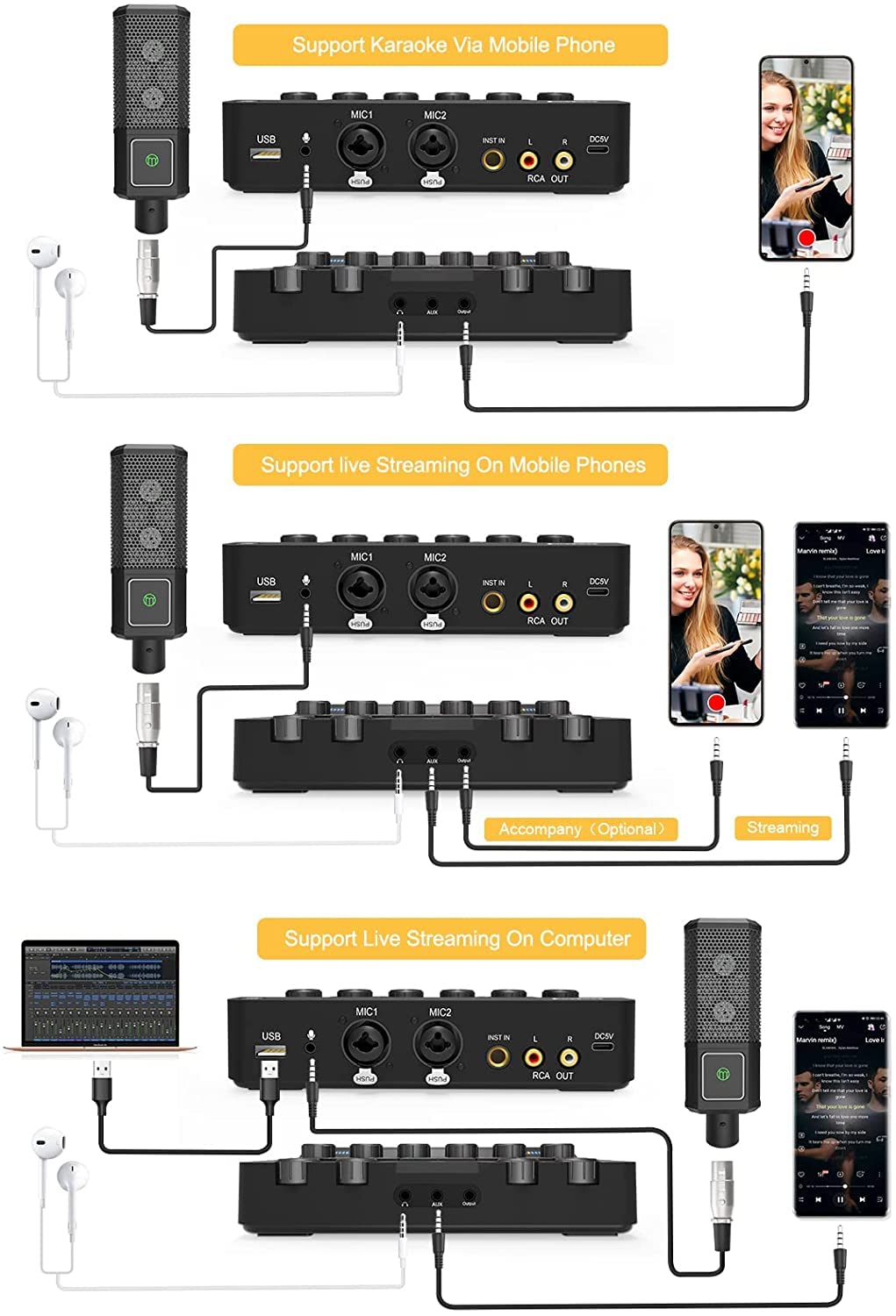 ZealSound Podcast Equipment Bundle,48V Phantom Power,Audio Interface with DJ Mixer and Live Sound Card Kit,ALL-IN-ONE Podcast Equipment Bundle Sound Board with XLR Microphone for Computer Smartphone