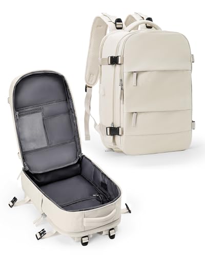 UPPACK Travel Backpack For Women Men Carry On Backpack Flight Approved Gym Bag With Shoe Compartment Hiking Waterproof Laptop Backpack College Essentials Off White