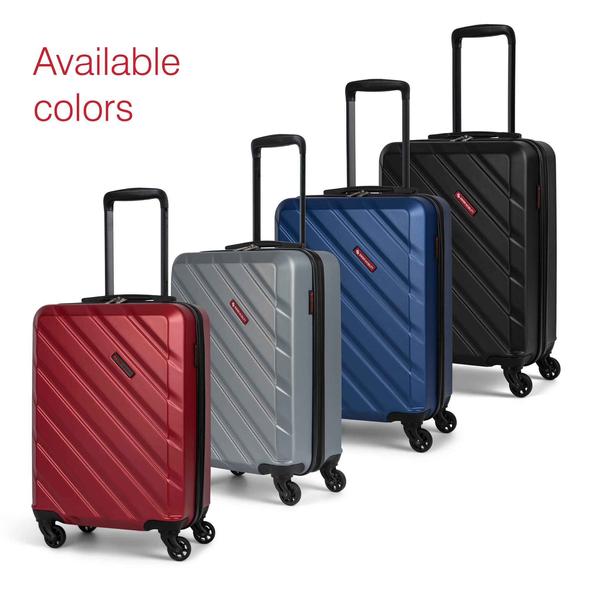 SWISS MOBILITY AHB Collection 3 Piece Hard Shell Luggage Set, Expandable Suitcases with 360-Degree Spinner Wheels, Retractable Handle, 20 Inch Carry On, 24 Inch Mid-size, 28 Inch Large Bags, Black