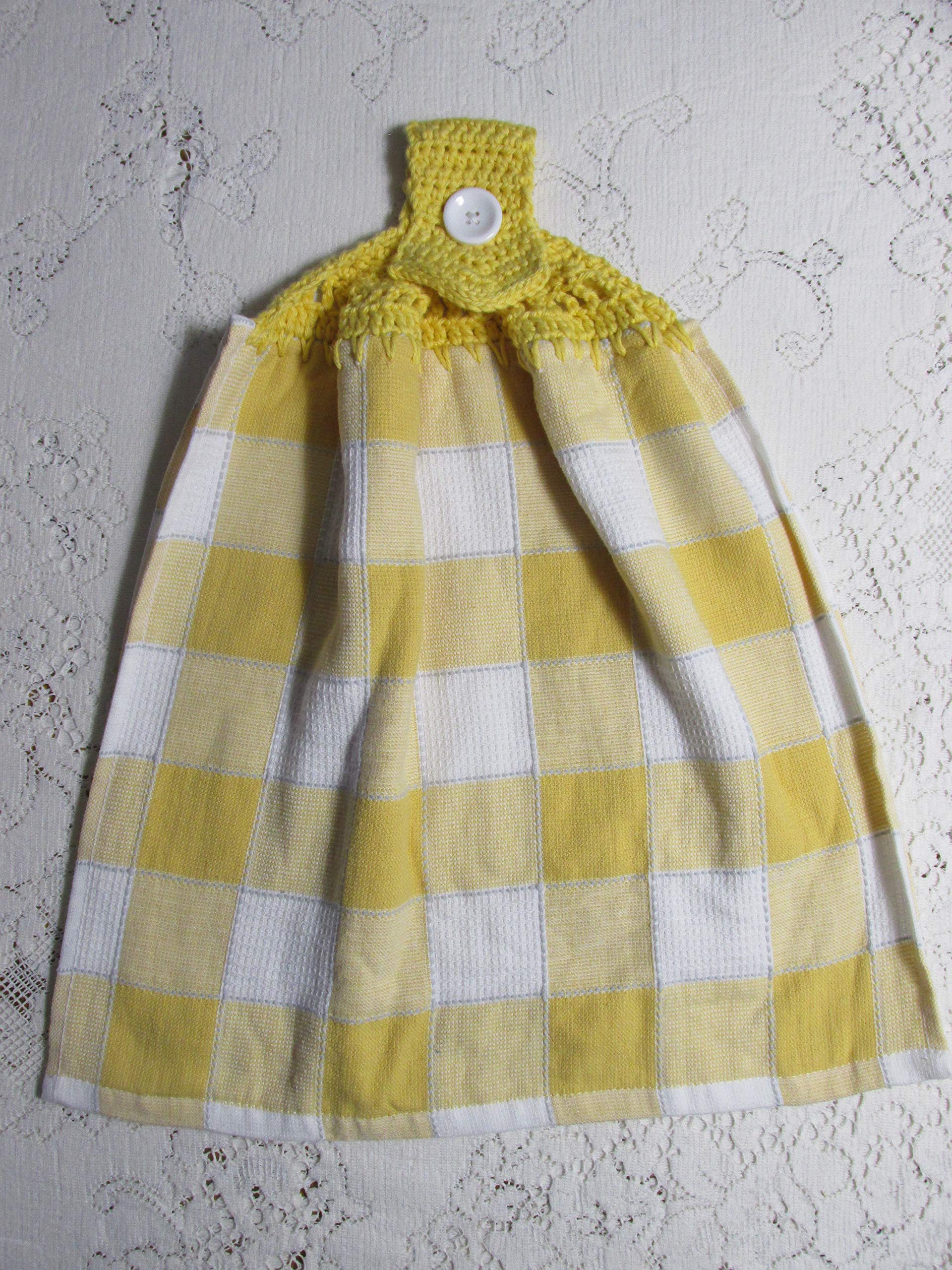 Yellow Buffalo Check Double Thickness Hanging Kitchen Towel - Yellow Cotton Crochet Top