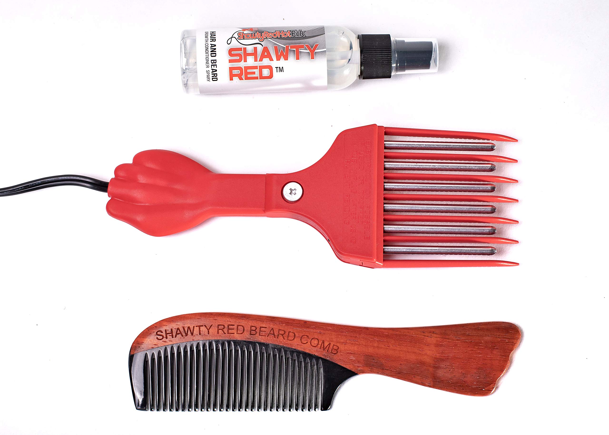 Shawty Red Low Heat Beard Grooming Growth Kit for Men, Hot Afro Comb, Skin Sensitive Adjustable Temperature Wooden Comb & Leave in Conditioner Spray for the Facial Hair Care (Watch The VIDEO)