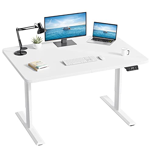 YESHOMY Electric Standing Desk Height Adjustable Table Ergonomic Home Office Workstation with Cup Holder and Headphone Hook, 43", White