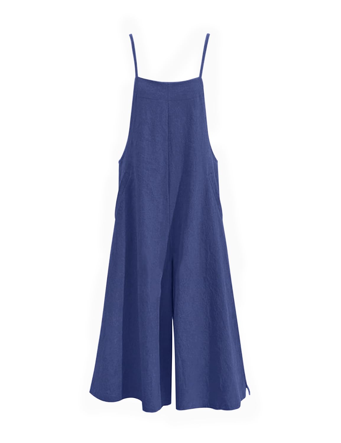 YESNO Women Casual Loose Long Bib Pants Wide Leg Jumpsuits Baggy Cotton Rompers Overalls with Pockets (M PZZTYP2 Navy Blue)