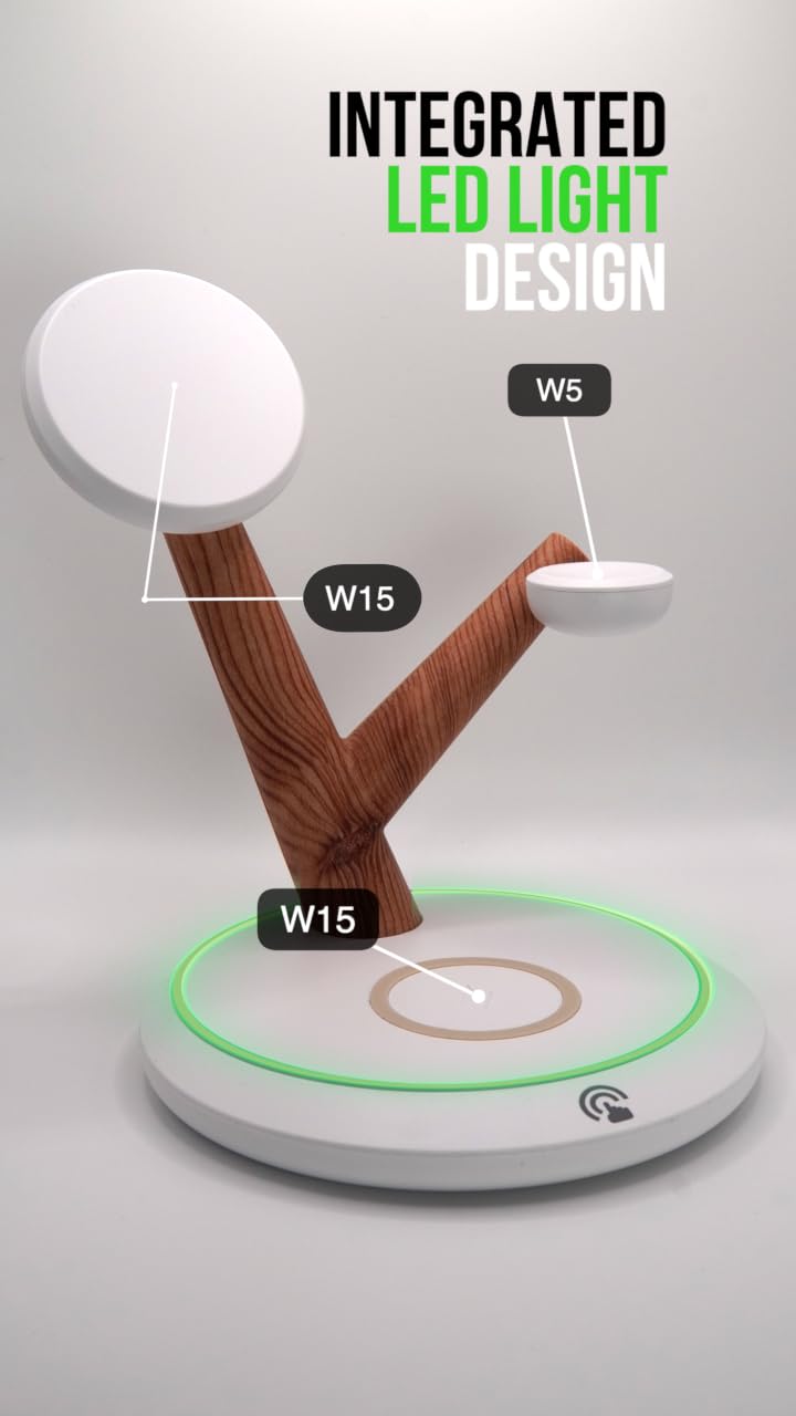 Tree Design Wireless Charger, 4 in 1 Qi Charging Station Stand for Multiple Devices, Charging Station for iPhone 15 14 13 12 Series, Apple Watch Ultra/SE/9/8/7/6/5/4/3/2 and AirPods (White)