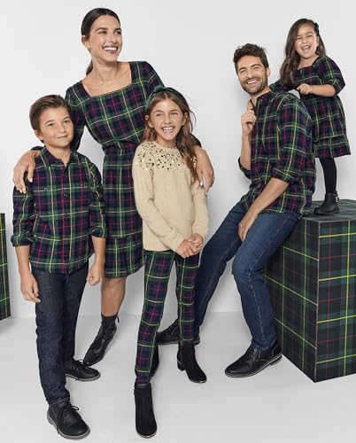 The Children's Place Girls' Long Sleeve Dress, Green Plaid, Small
