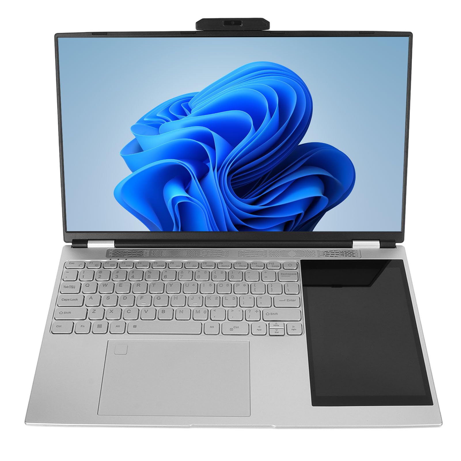 Zyyini 15.6in Double Screen Laptop for Win 11 2.4G 5G WiFi, 180 Degree Opening HD Laptop with 7in IPS Screen and Backlight Keyboard for Computer Gaming (16GB+1TB US Plug)