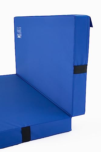 We Sell Mats 4 Inch thick Bifolding Gymnastics Crash Landing Mat Pad, Safety for Tumbling, Back Handspring Training and Cheerleading, 4 ft x 4 ft, Blue