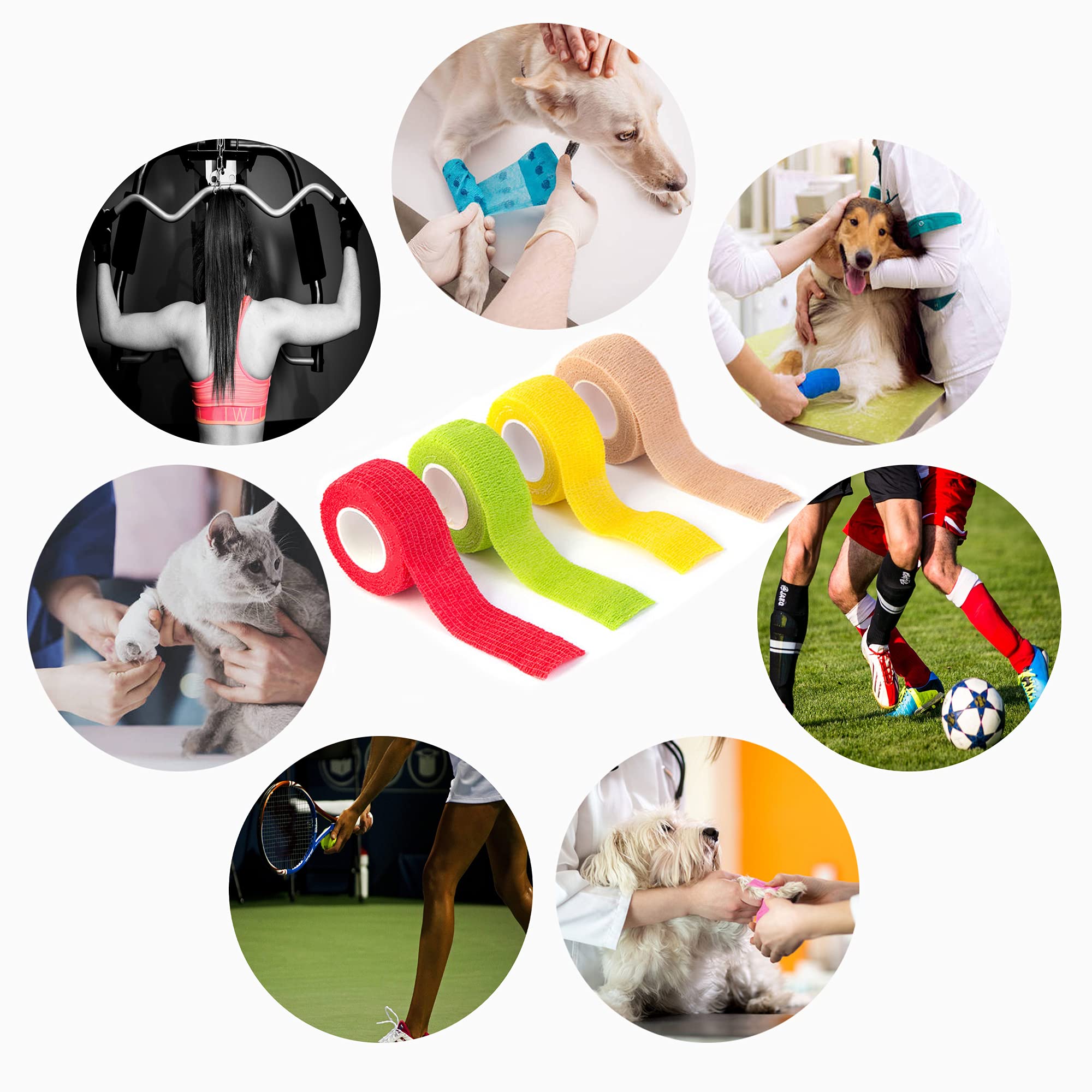 Yuronam 18 Pack Self Adhesive Bandage Wrap Stretch Self Adherent Tape for Sports, Finger, Wrist, Ankle, Breathable Cohesive Vet Tape for Pets (18 Colors,1 Inch x 5 Yards/Roll)
