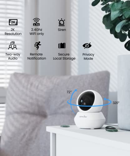 wansview Security Camera Indoor Wireless for Pet 2K Cameras for Home Security with Phone app and Motion Detection,Cat/Dog/Nanny/Baby Camera with Pan Tilt, SD Card & Cloud Storage, Works with Alexa
