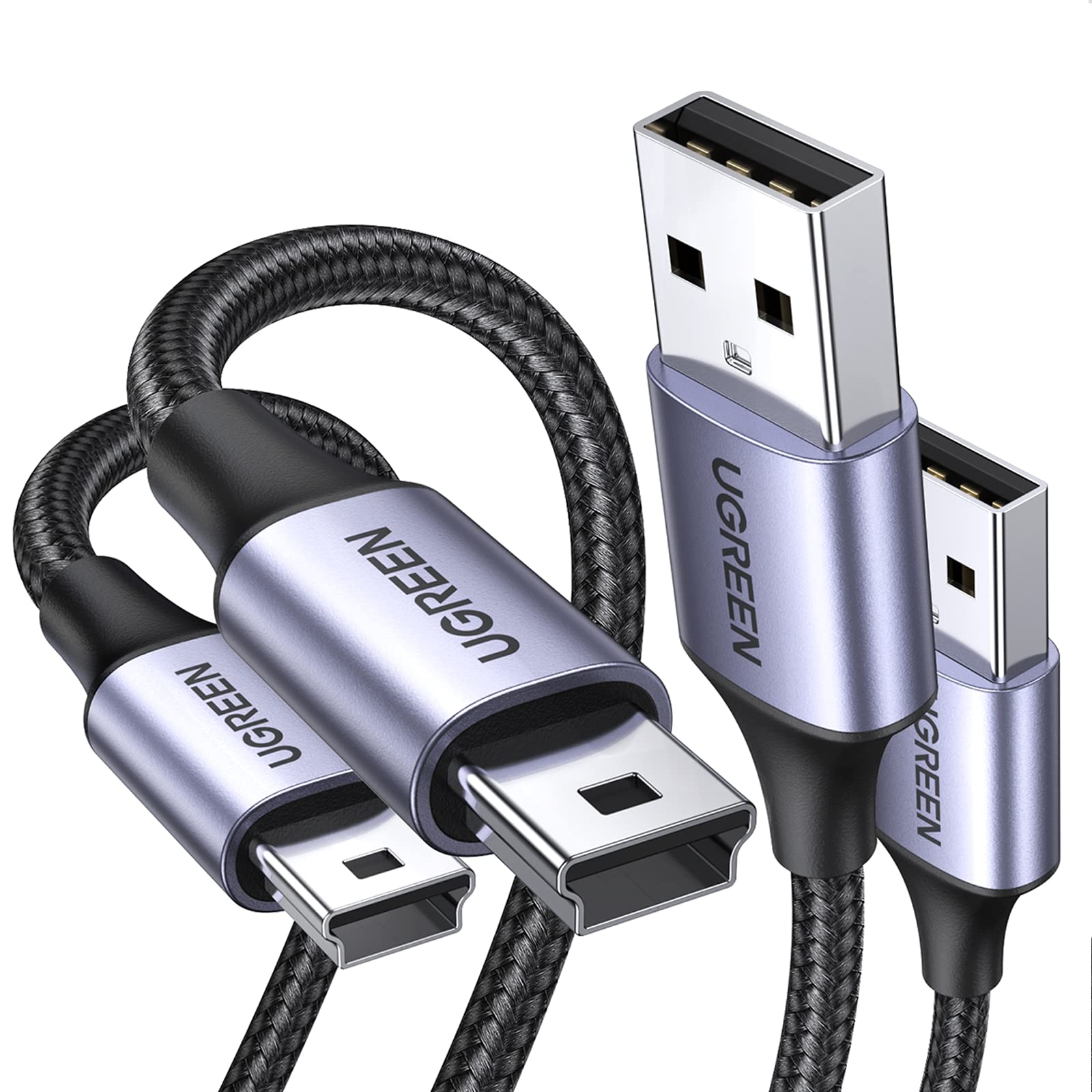 UGREEN Mini USB Cable [10ft, 2-Pack] USB Mini B 2.0 Cable Nylon Braided Charging Cord Compatible with Garmin Nuvi GPS,Dash Cam,Blue Yeti,Digital Camera,PS3 Controller,Hard Drive,MP3 Player,GoPro