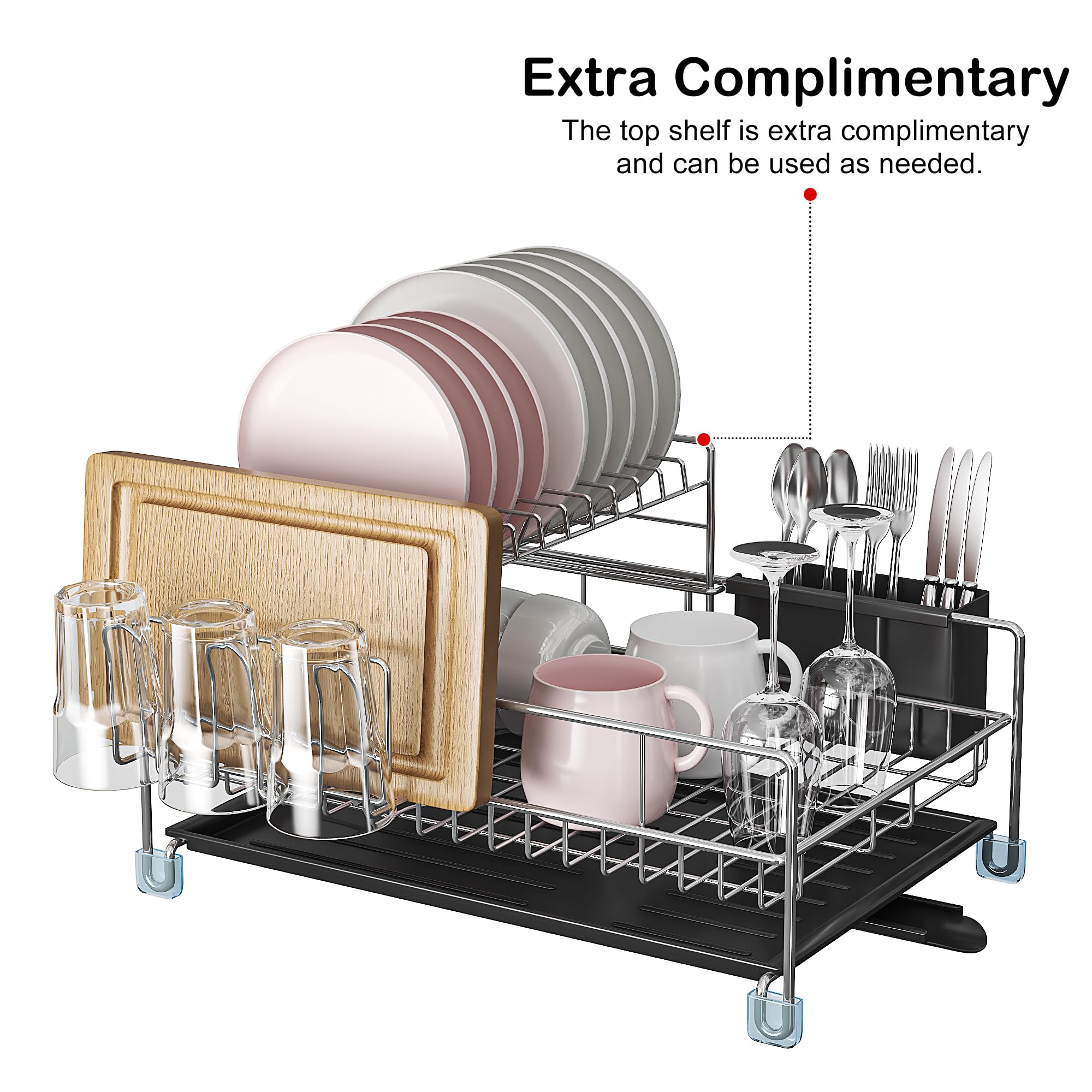 Youvip Dish Drying Rack for Kitchen Counter- Space-Saving, Extra top Dish Rack with a Cutlery Holder for Dishes, Spoons and Forks,Stainless Steel