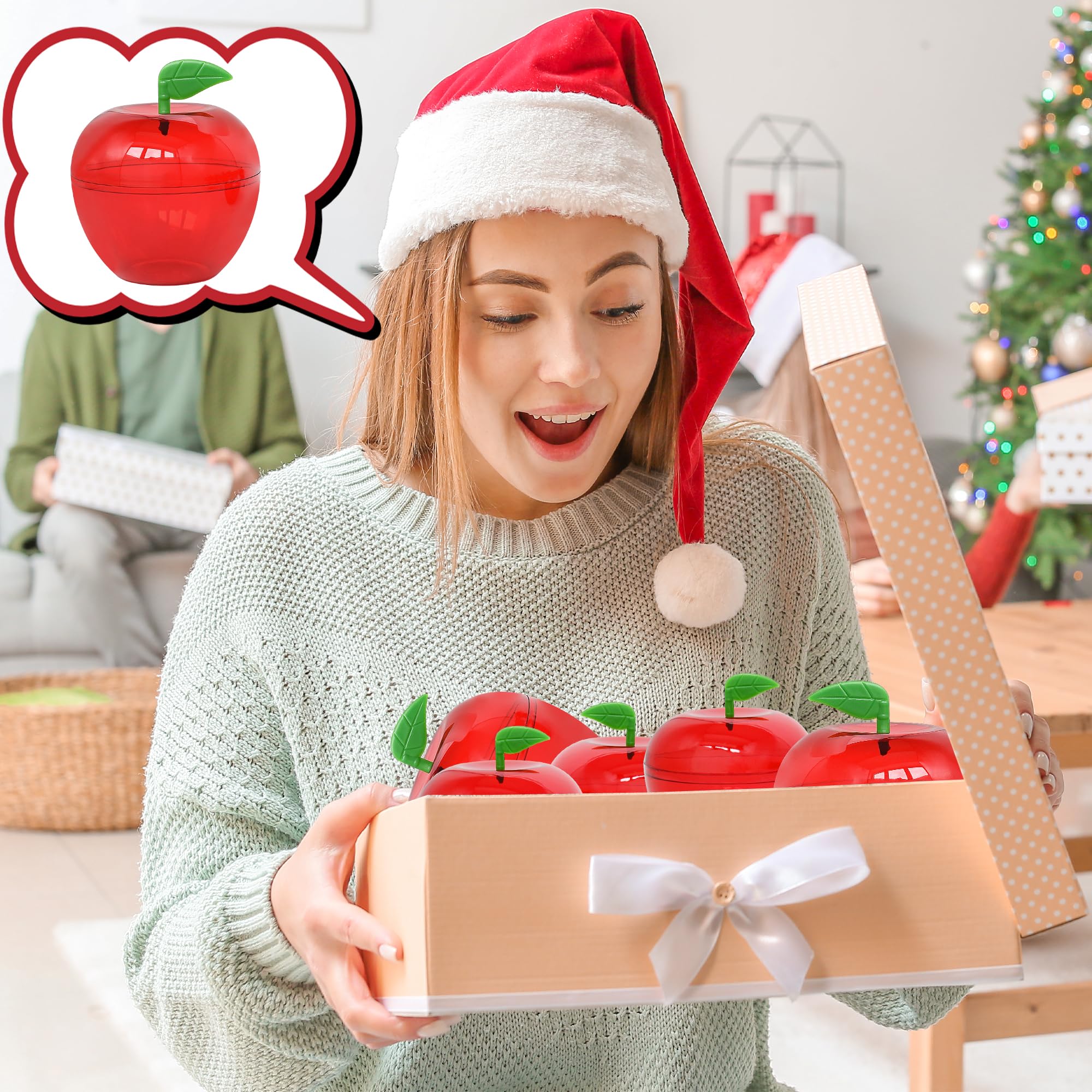 Yuronam 10 Pcs Mini Christmas Apple Container Plastic Filled Bobbing Apple Containers for Valentine, Wedding Decorations, Party Favor