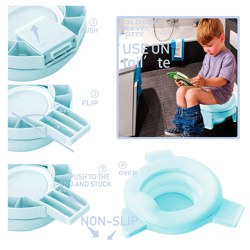 Travel Potty Kids Portable Folding Potty Training seat Children 3-in-1 Go Potty for Travel (Blue)