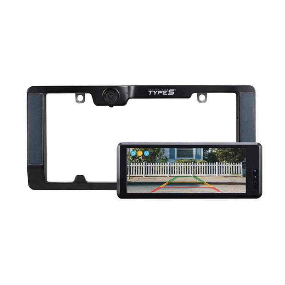 Type S License Plate Backup Camera with 6.8" Touchscreen, Motion Activated Startup, Wireless Waterproof, Night Vision,Solar Rear View Camera for Truck, Car, SUV, Camper