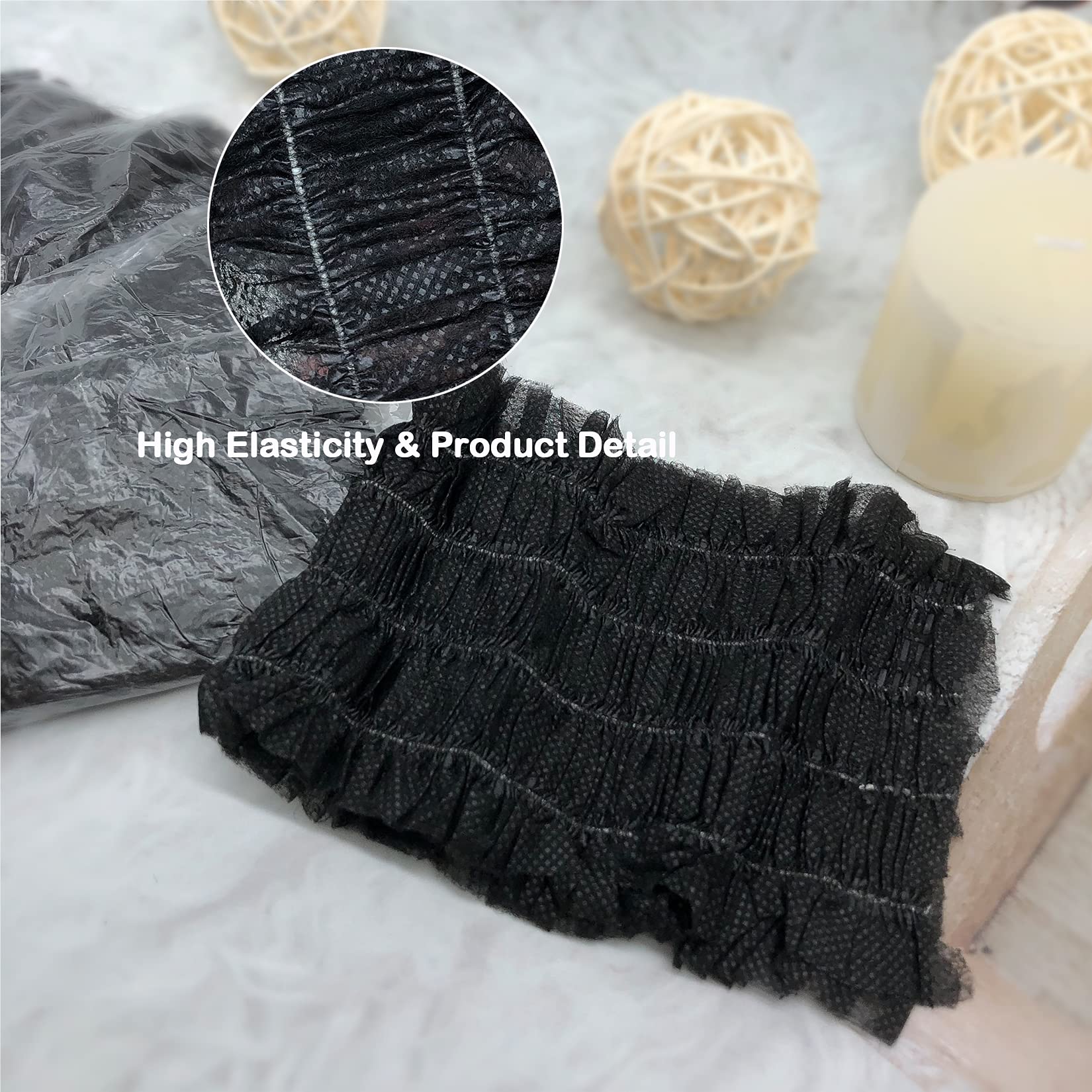 Zeronic LittleU 100 Pcs Disposable Spa Headbands for Facials, Soft Non-Woven Stretch Cloth Head Wraps for Professional Salon Makeup, Skin Care Makeup Supplies (Black)