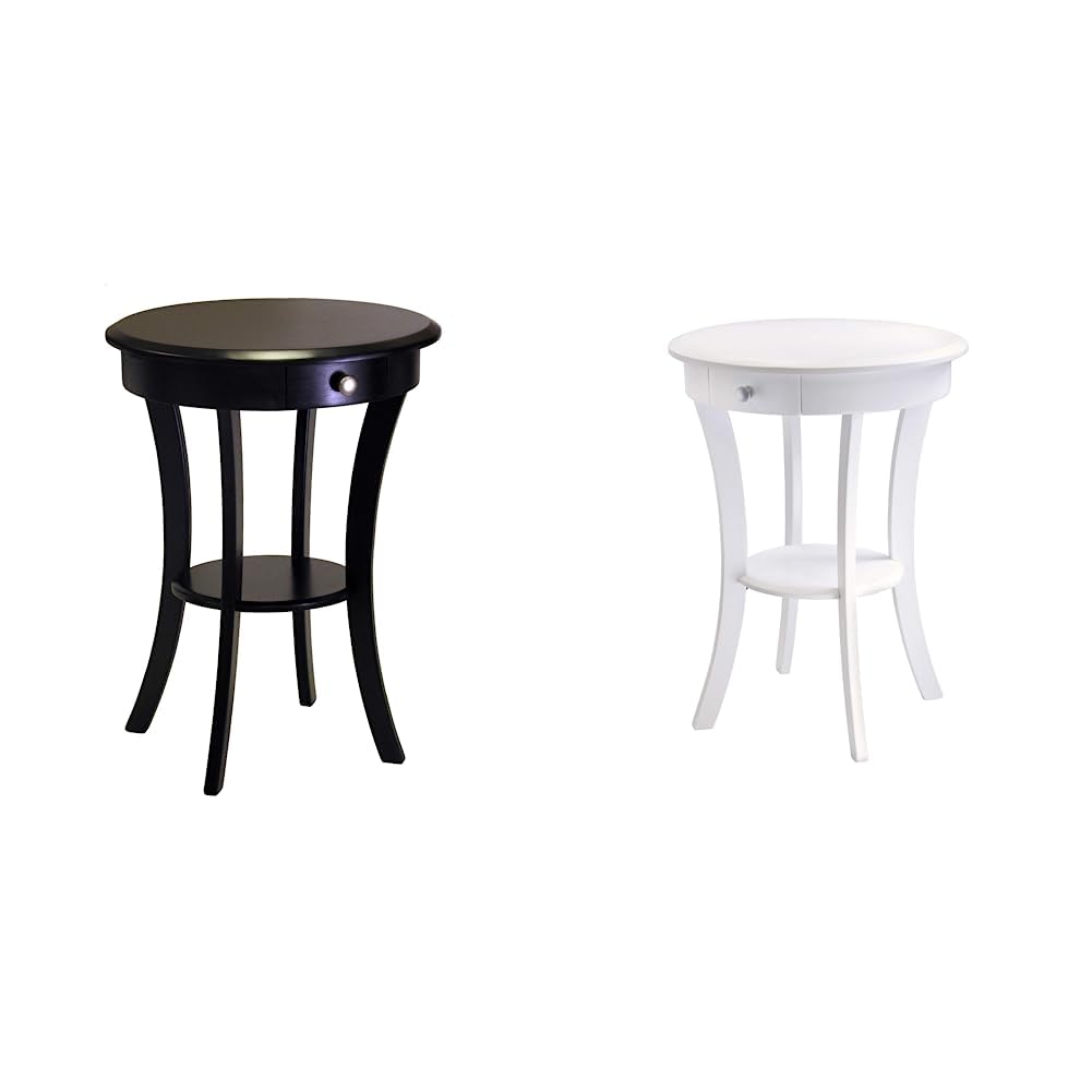 Winsome Wood Sasha Accent Table, Black, 20.00 x 20.00 x 27.00 Inches & Wood Sasha Accent Table, White, 20 inches