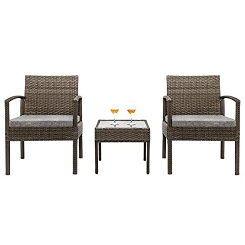 YUTR in Stock 3 Piece Patio Furniture Set Wicker Rattan Outdoor Patio Conversation Set 2 Cushioned Chairs & End Table