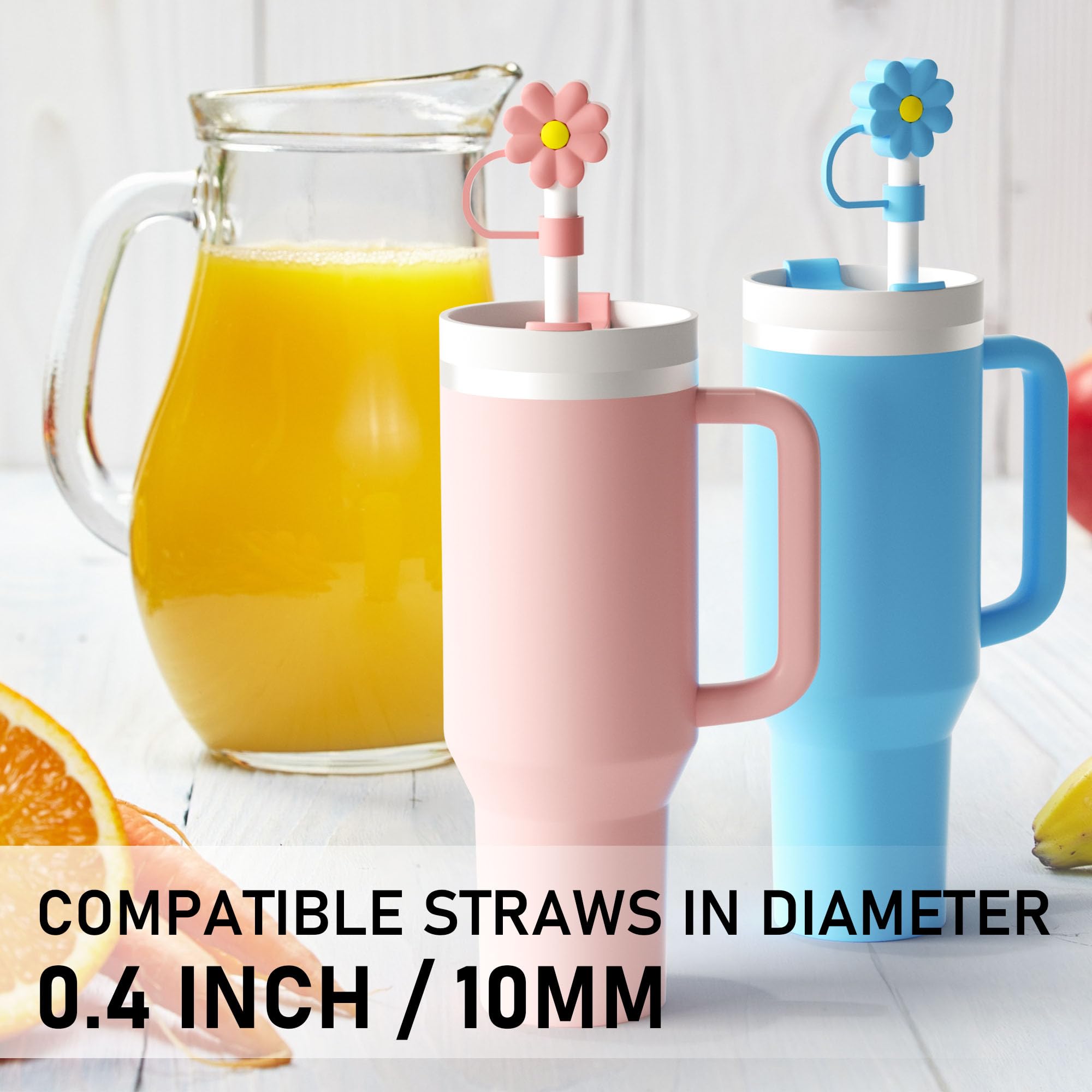 Straw Cover for Stanley Cup - Straw Topper Silicone Straw Cover Cap for Tumblers 4 Pcs Compatible with 10mm Straw