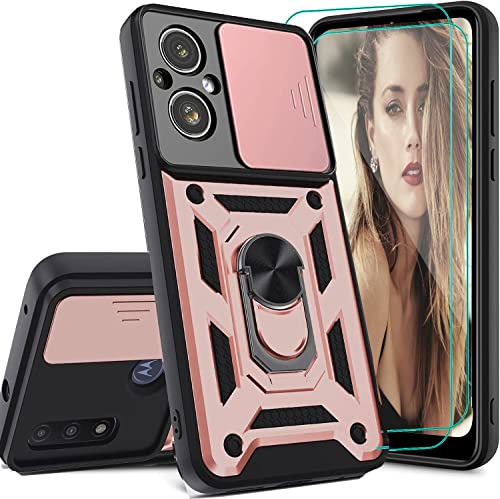 Suyomo for Oneplus Nord N20 5G Case with Tempered Glass Screen Protector [2Pcs],1+ Nord N20 Heavy Duty Case with Camera Cover Ring Holder Stand Shockproof Dual-Layer Protection Phone Case (Black)