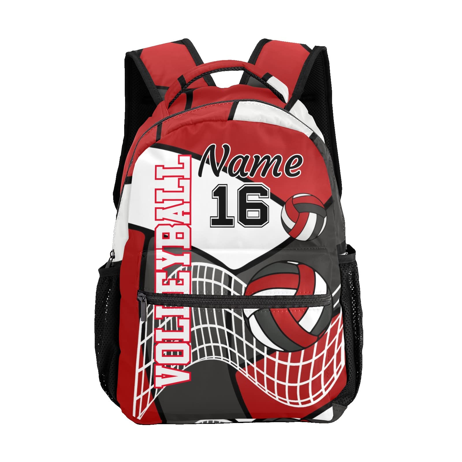 Zaaprint Customized Volleyball White Red Black Waterproof Backpack with Name for Hiking Camping Picnic