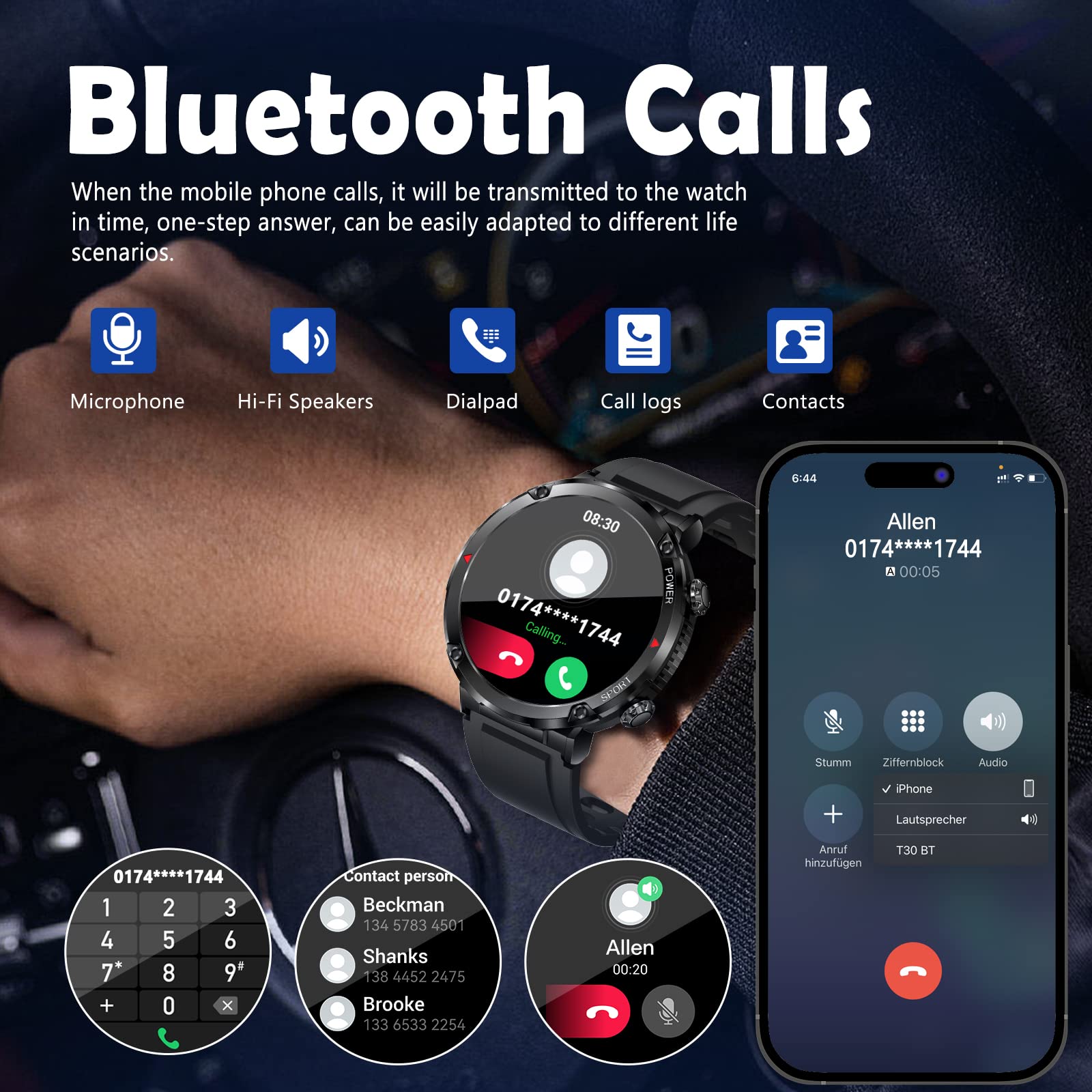 YYKY Smart Watch for Men with Bluetooth Call(Answer/Dial Calls),1.6" Ultra Large HD Display/150 Sports Modes/60 Days Long Battery Outdoor Fitness Tracker,Rugged Tactical Smartwatch for iOS Android