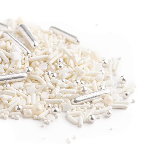 Sweets Indeed Sprinkles, Metallic Sprinkle Mix, Gold Dragée, Silver Dragée, Decoration Only, Perfect for Cake Decorations, Cupcake Topper, 6 ounces (Silver)