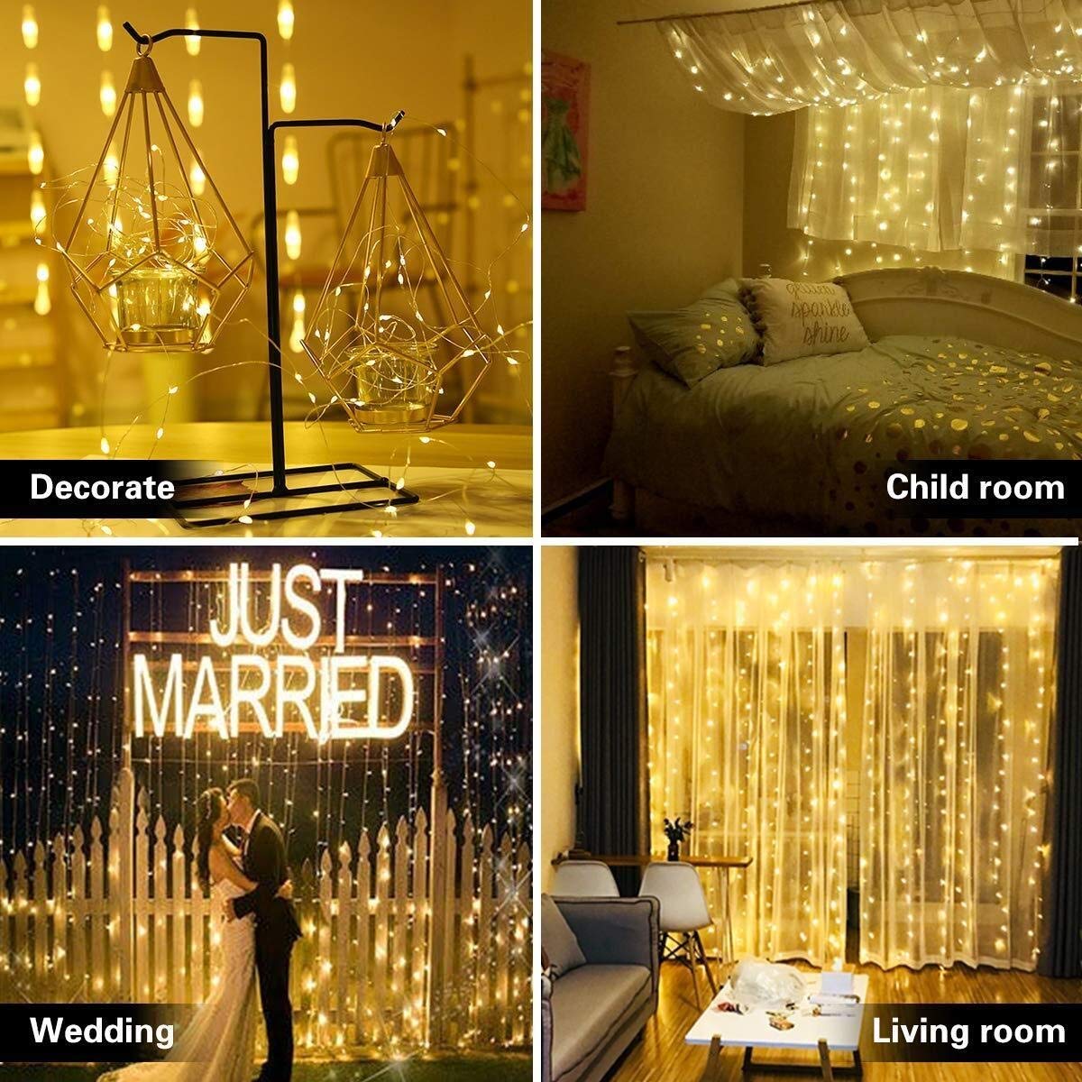 ZBM--ZBM LED Light String Curtain, Remote Control, 8 Modes Lights, Warm White LED 300 Fairy Lights, Decorative Light String Fairy, Home Garden Decoration Wedding Party Fairy Lights