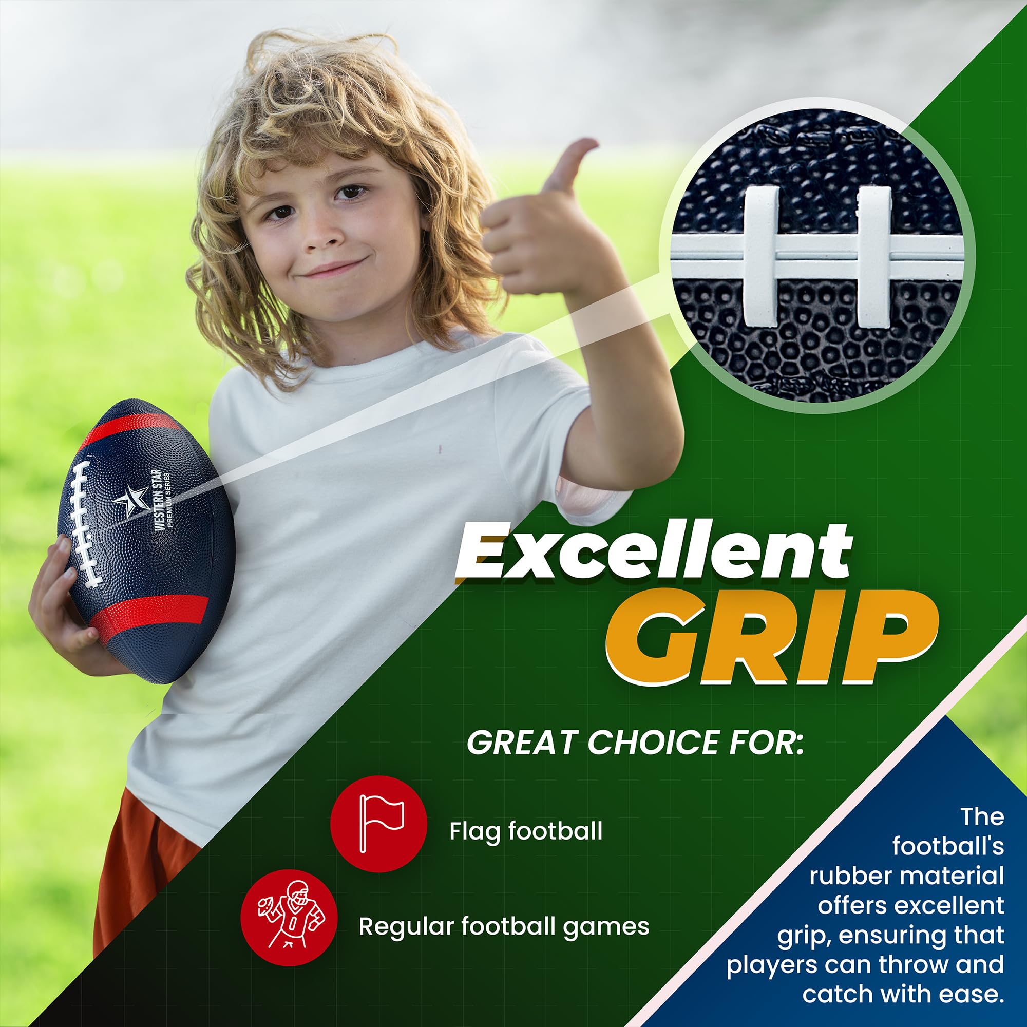 Western Star Durable Football - Official Size and Weight- 5 Popular Colors - Match Ball - Great Grip and Size 9 (3 Pack)