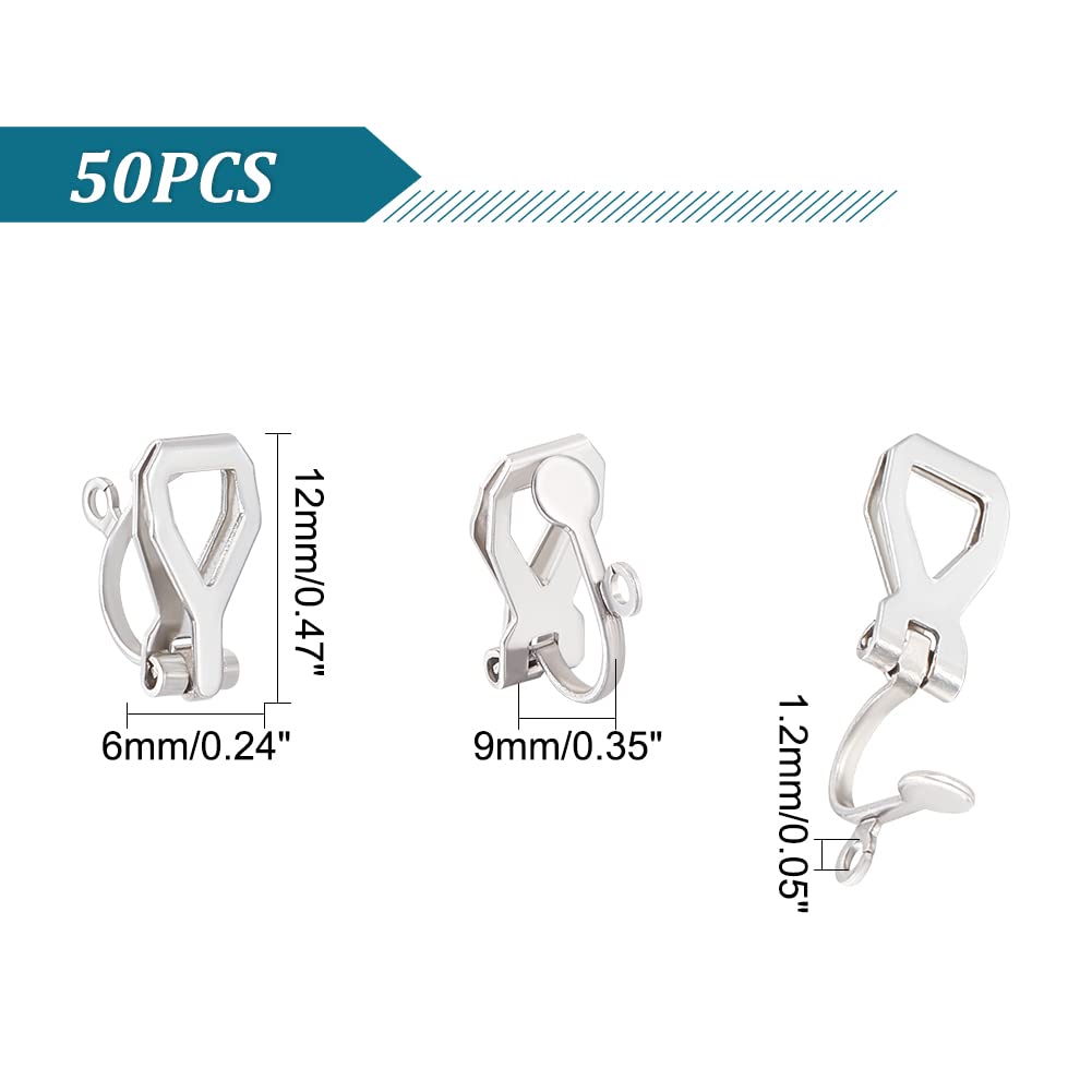 UNICRAFTALE 50pcs Stainless Steel Clip-on Earring Non-Piercing Earring with Loops Painless Converter Earring Components for Earring Making 12x6x9mm
