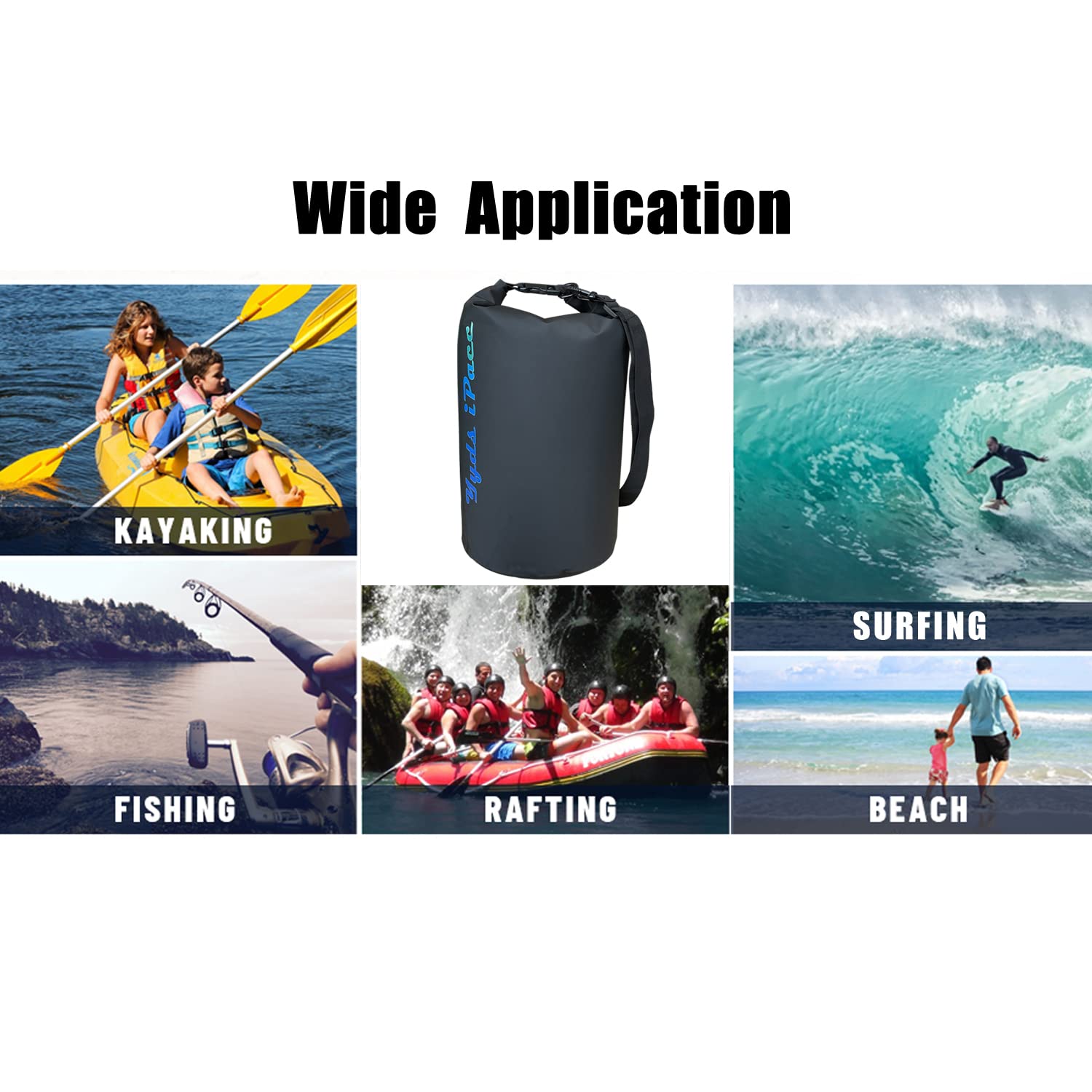 Yyds iPace Waterproof Dry Bag with Adjustable Shoulder Strap, Roll Top Dry Sack for Boating, Kayaking, Swimming, Hiking, Camping, Rafting, Fishing[Black]