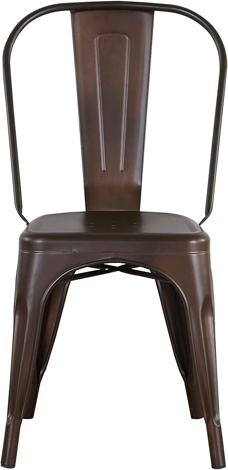 Symylife Metal Dining Chairs Stackable Indoor-Outdoor Industrial Vintage Chairs Bistro Kitchen Cafe Side Chairs, with Backrest, Set of 4,Gun